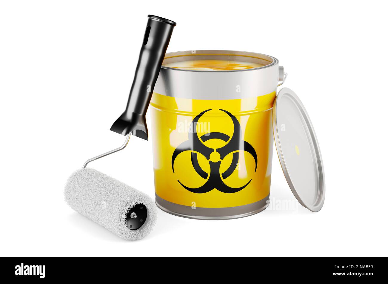 Biohazard sign on the paint can, 3D rendering isolated on white ...