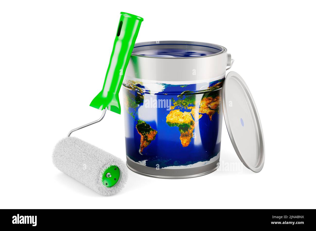 Earth texture map on the paint can, 3D rendering isolated on white ...