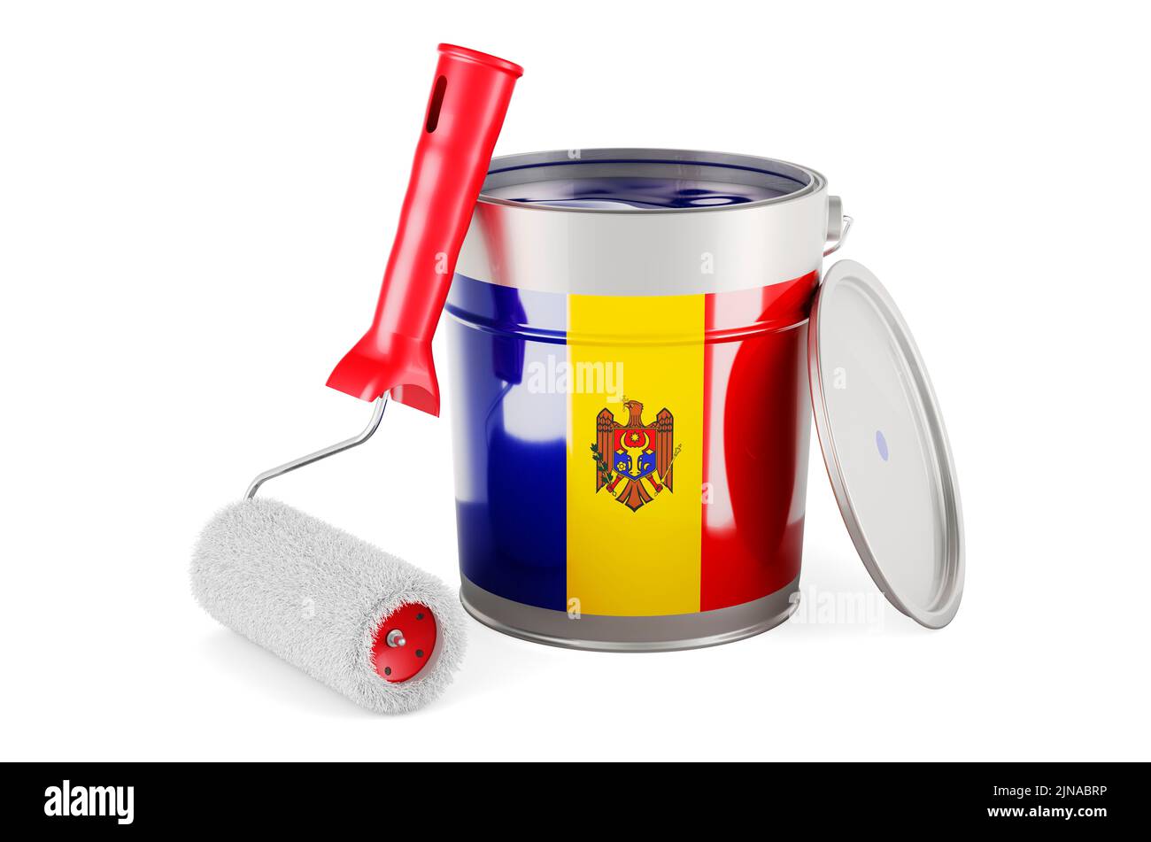 Moldovan flag on the paint can, 3D rendering isolated on white ...
