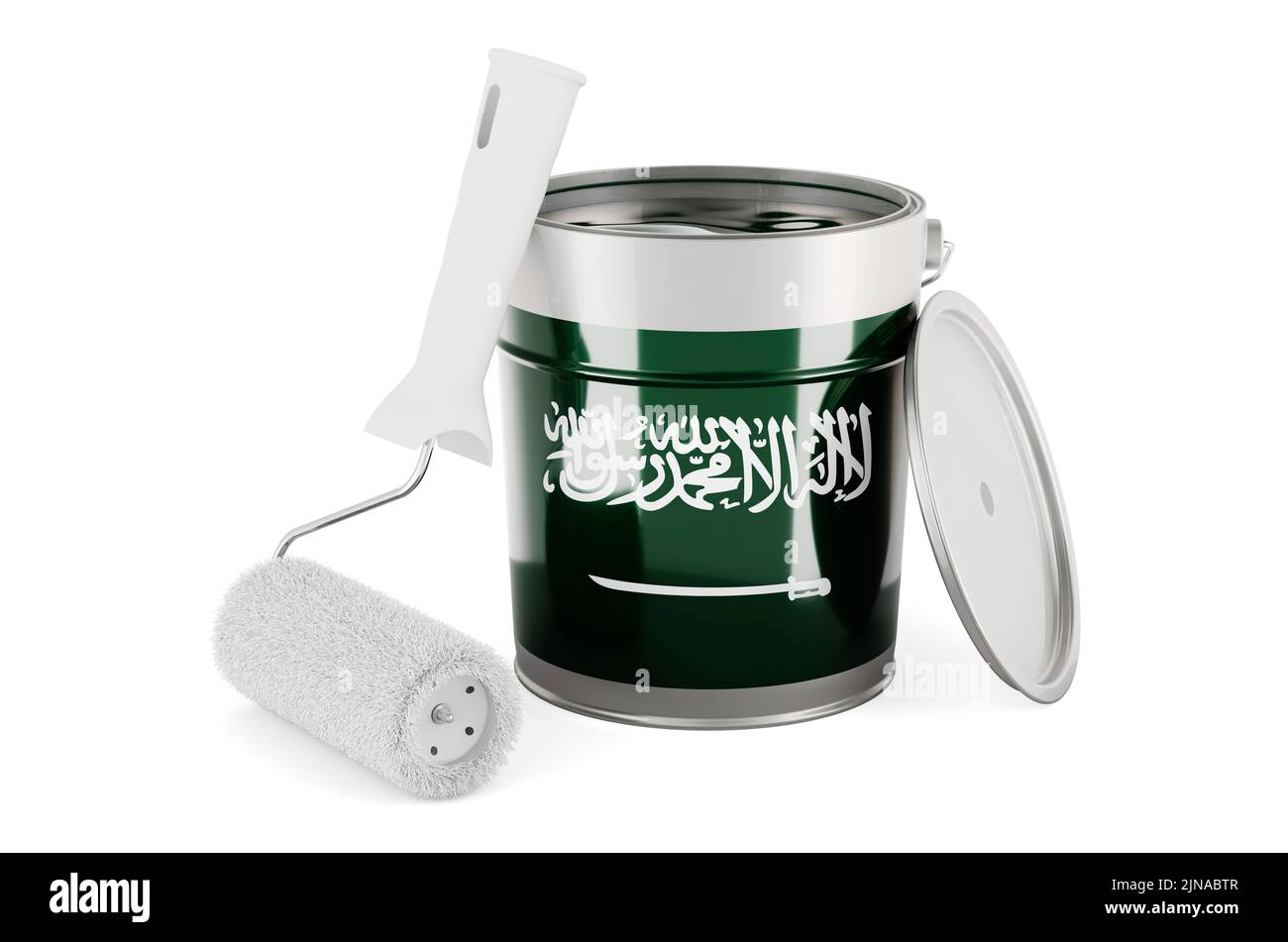 Saudi Arabian flag on the paint can, 3D rendering isolated on white ...