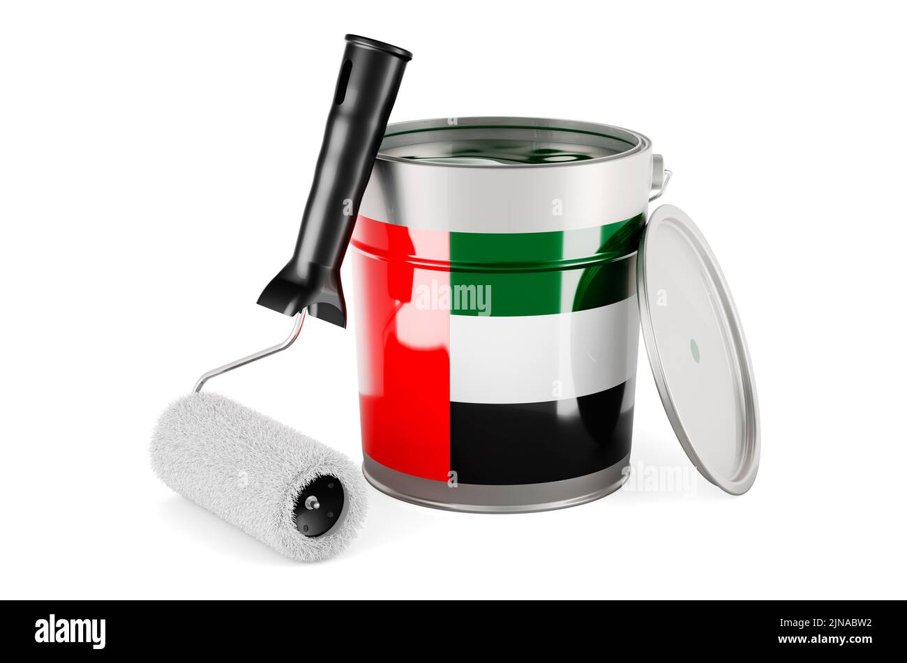 The United Arab Emirates flag on the paint can, 3D rendering isolated ...