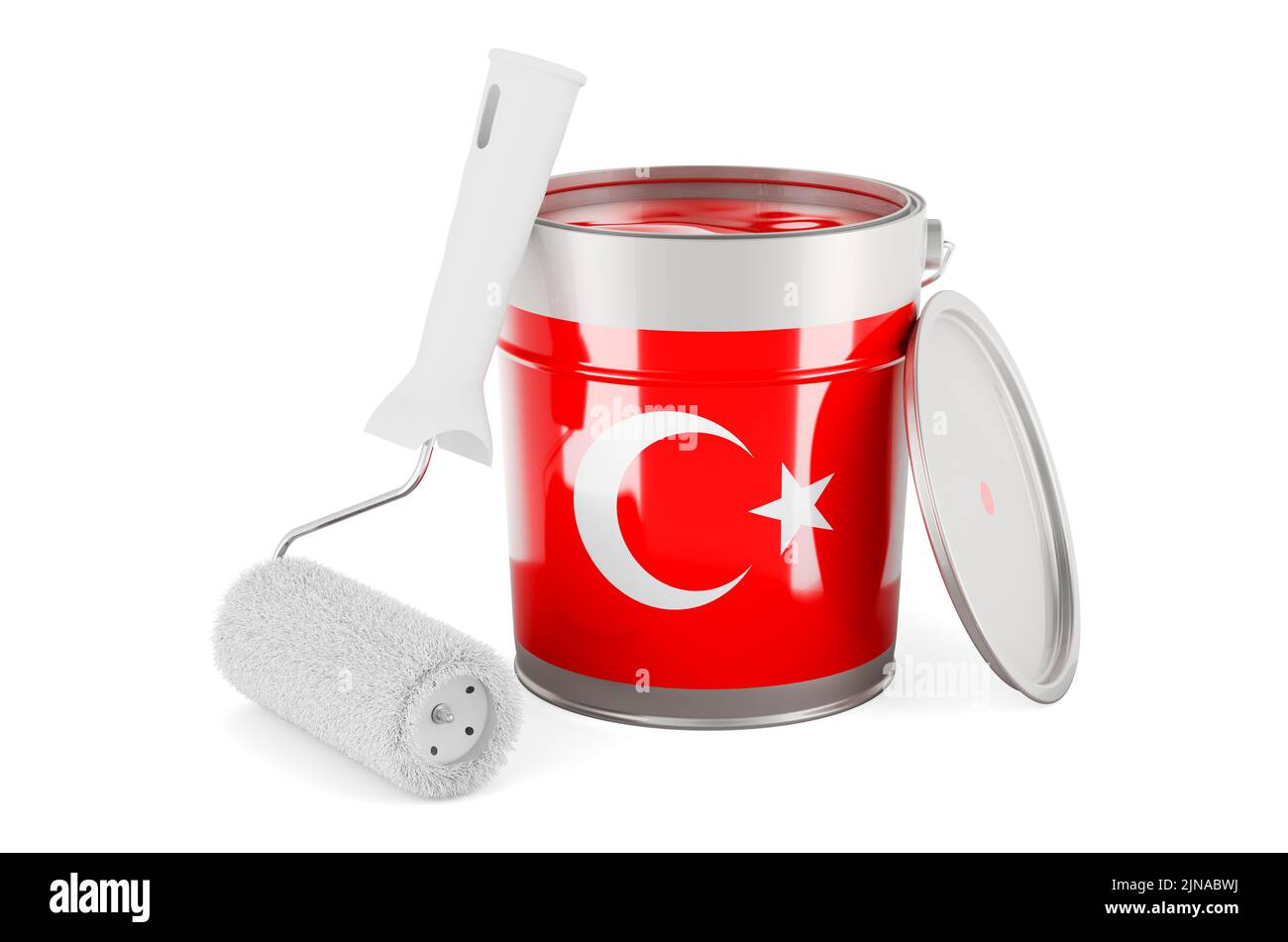 Turkish flag on the paint can, 3D rendering isolated on white ...