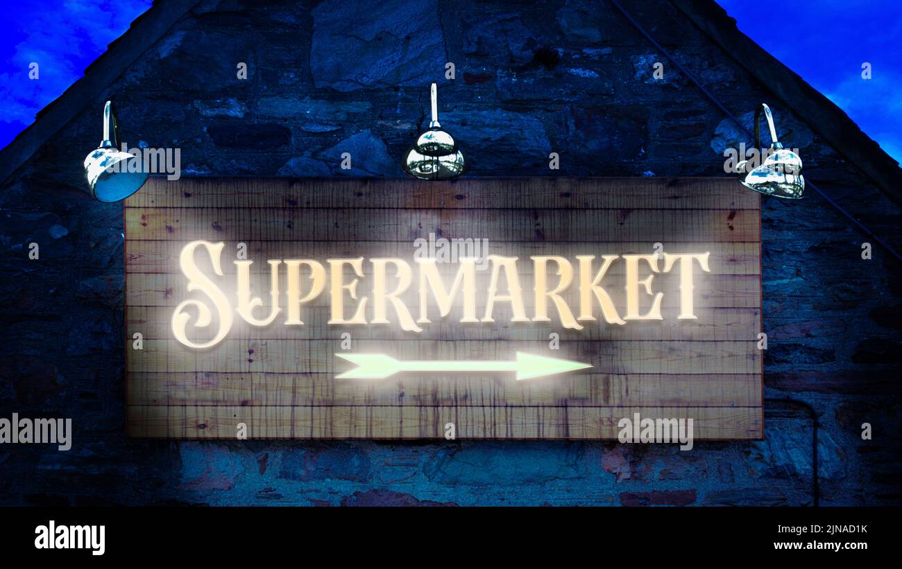 Street Sign the Direction Way to Supermarket Stock Photo - Alamy