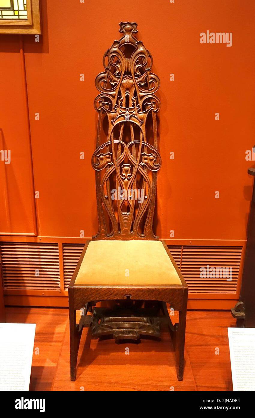 Tall back chair, by Charles Rohlfs, American, c. 1898-1899, oak Stock ...