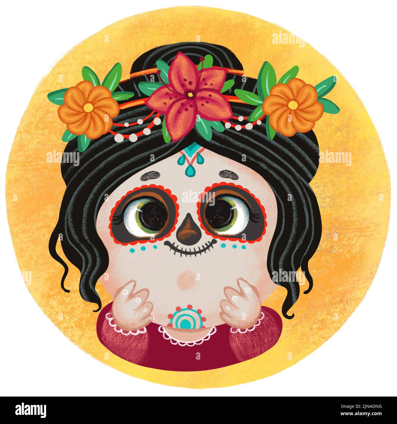 Portrait of a happy cute little kid girl in a Day of the Dead costume ...