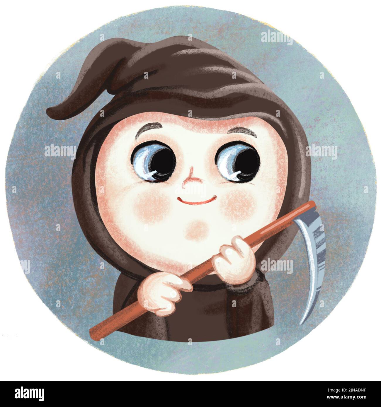 Portrait of a happy cute little kid boy in a Death with a scythe ...