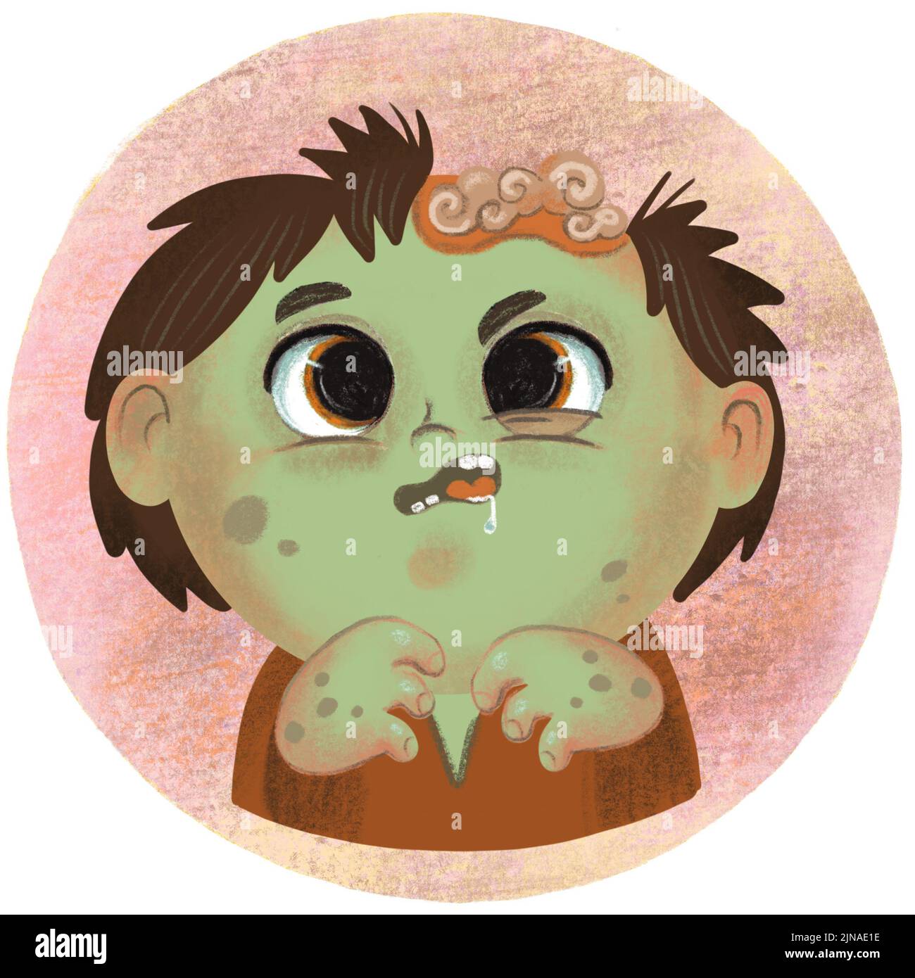 Portrait of a happy cute little kid boy in a Zombie costume looking ...