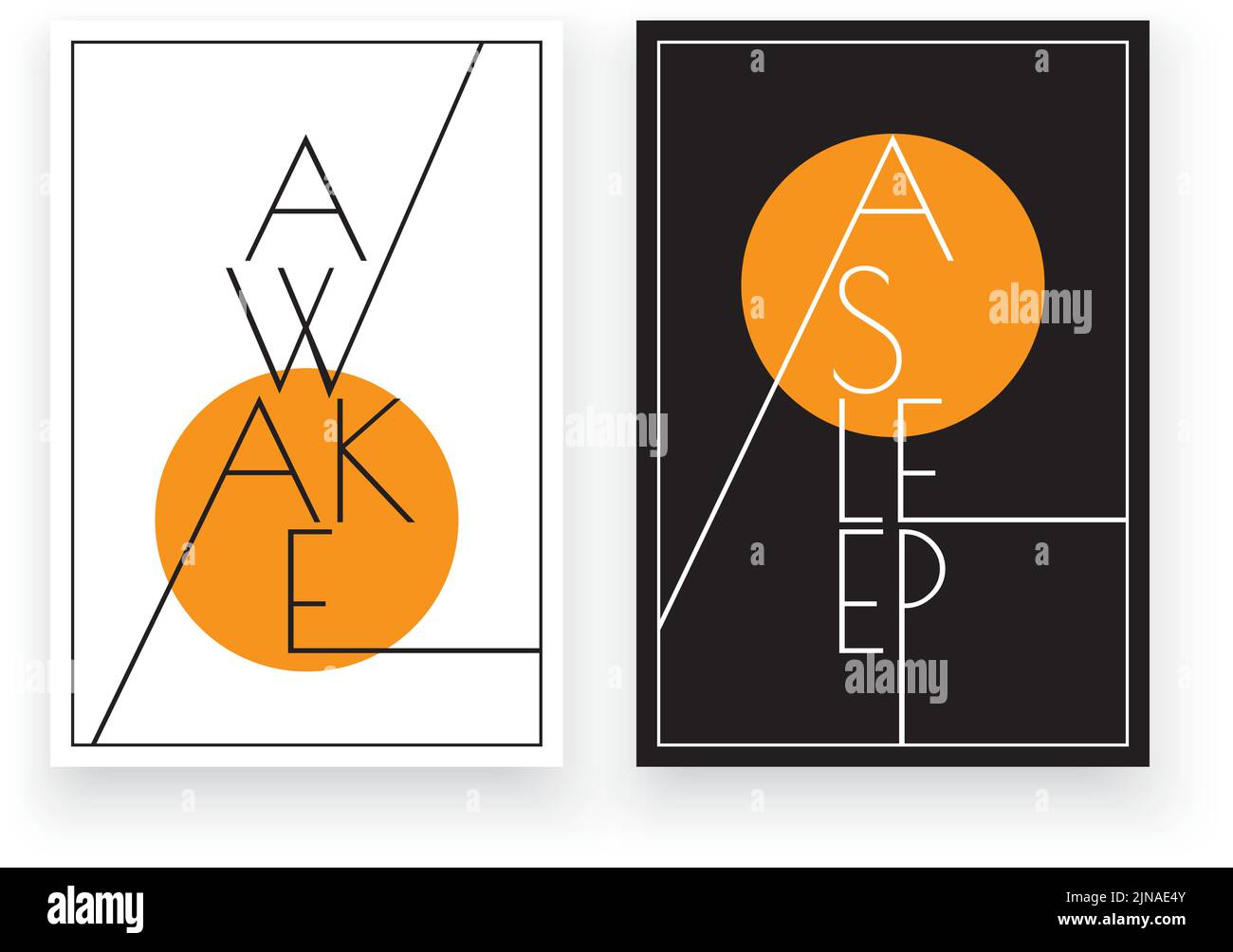 Awake and asleep, vector. Minimalist poster design in two pieces ...