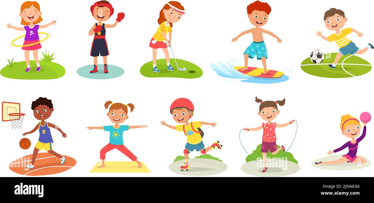 Children sport activities. Different exercises for active kids, happy ...