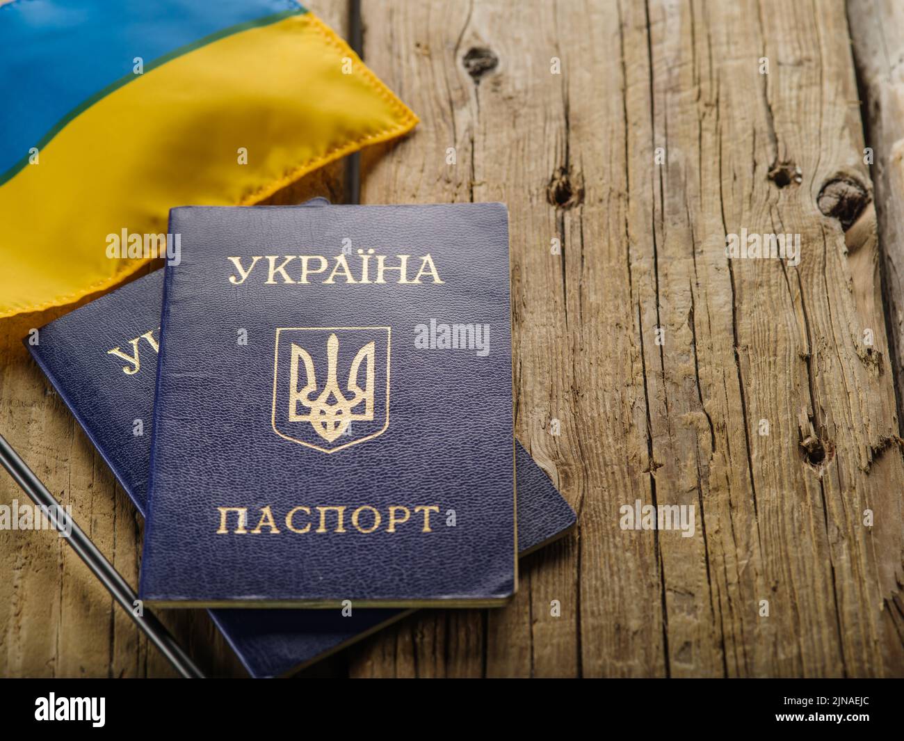 Two blue biometric Ukrainian flags and a small Ukrainian flag on a ...