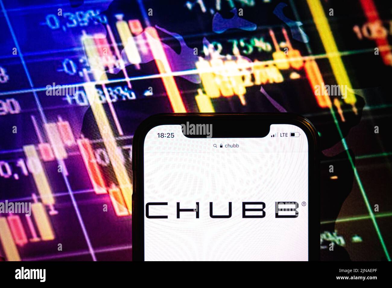 KONSKIE, POLAND - August 09, 2022: Smartphone displaying logo of Chubb ...