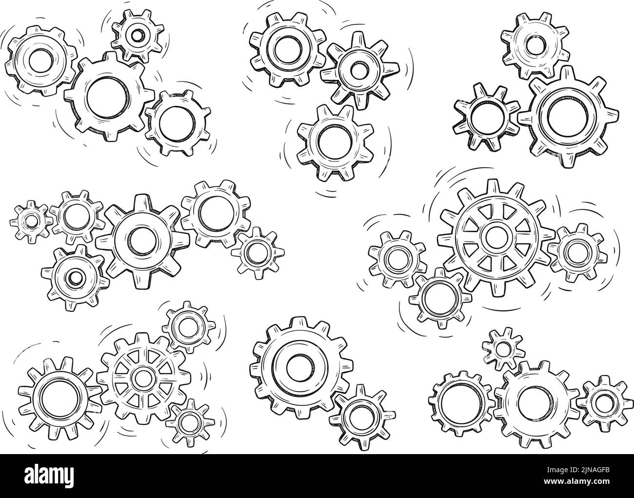 Sketch gears. Engineer work, transmission motion and working gear ...
