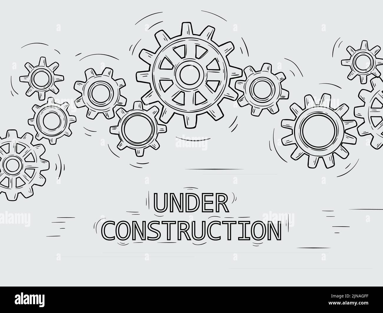 Under construction. Sketch gears, hand drawn mechanical gear wheels ...