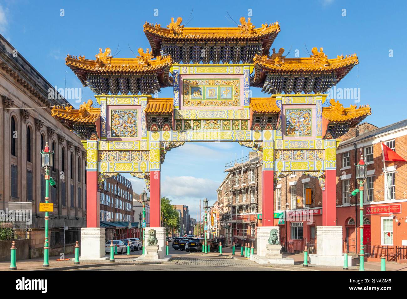 decorative entrance gate to chinatown in Liverpool Merseyside UK Stock ...