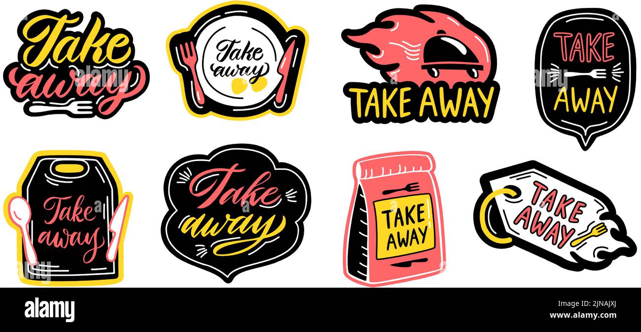 Take away lettering labels. Takeaway food tag for restaurant or ...