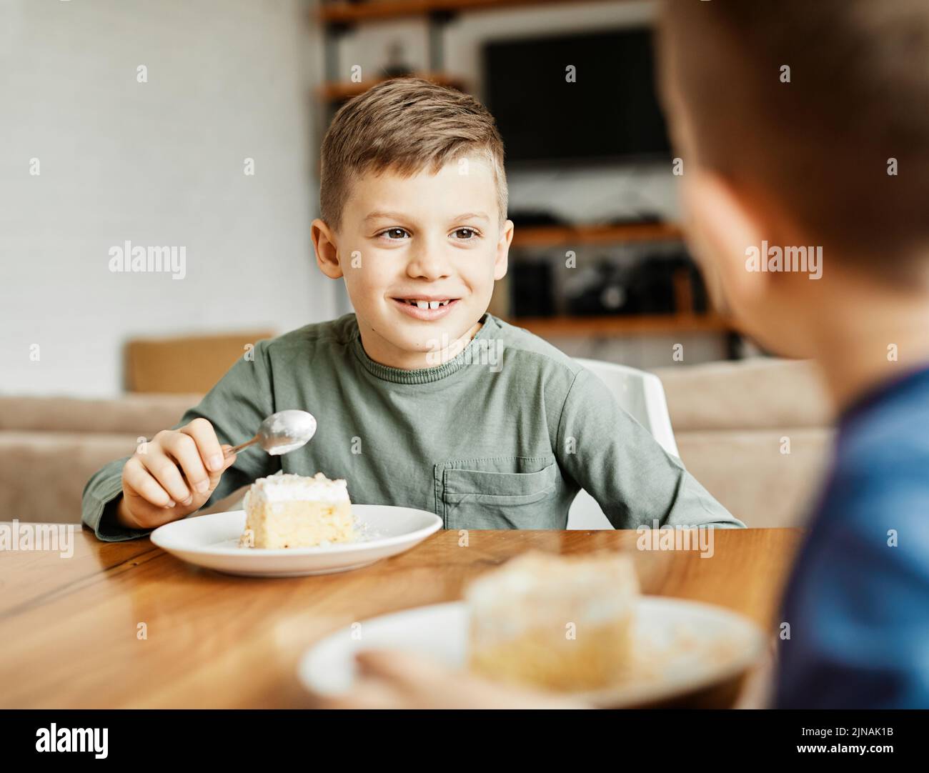 boy child brother friend cake food eating dessert family delicious ...