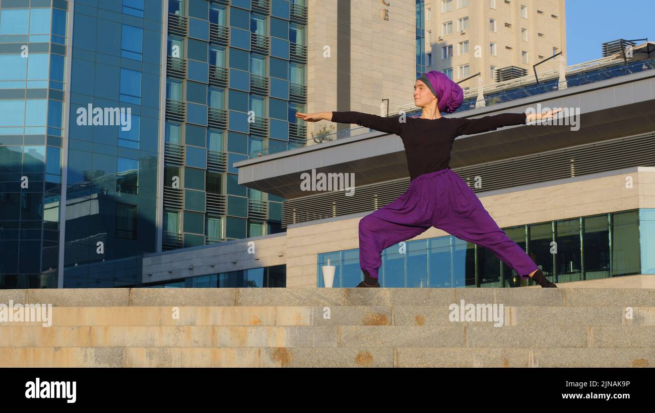 Strong young calm muslim islamic woman in hijab girl yogi sportswoman ...