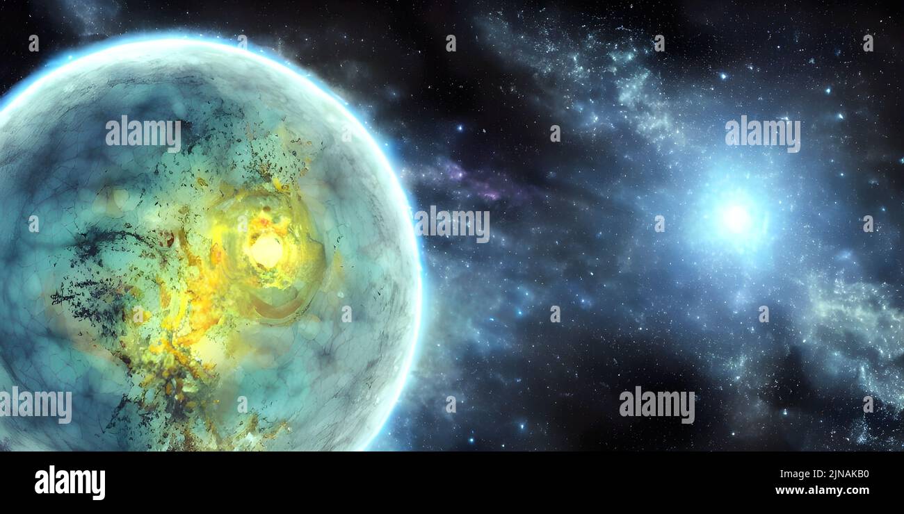 An illustration of a mysterious view of a planet floating in space ...