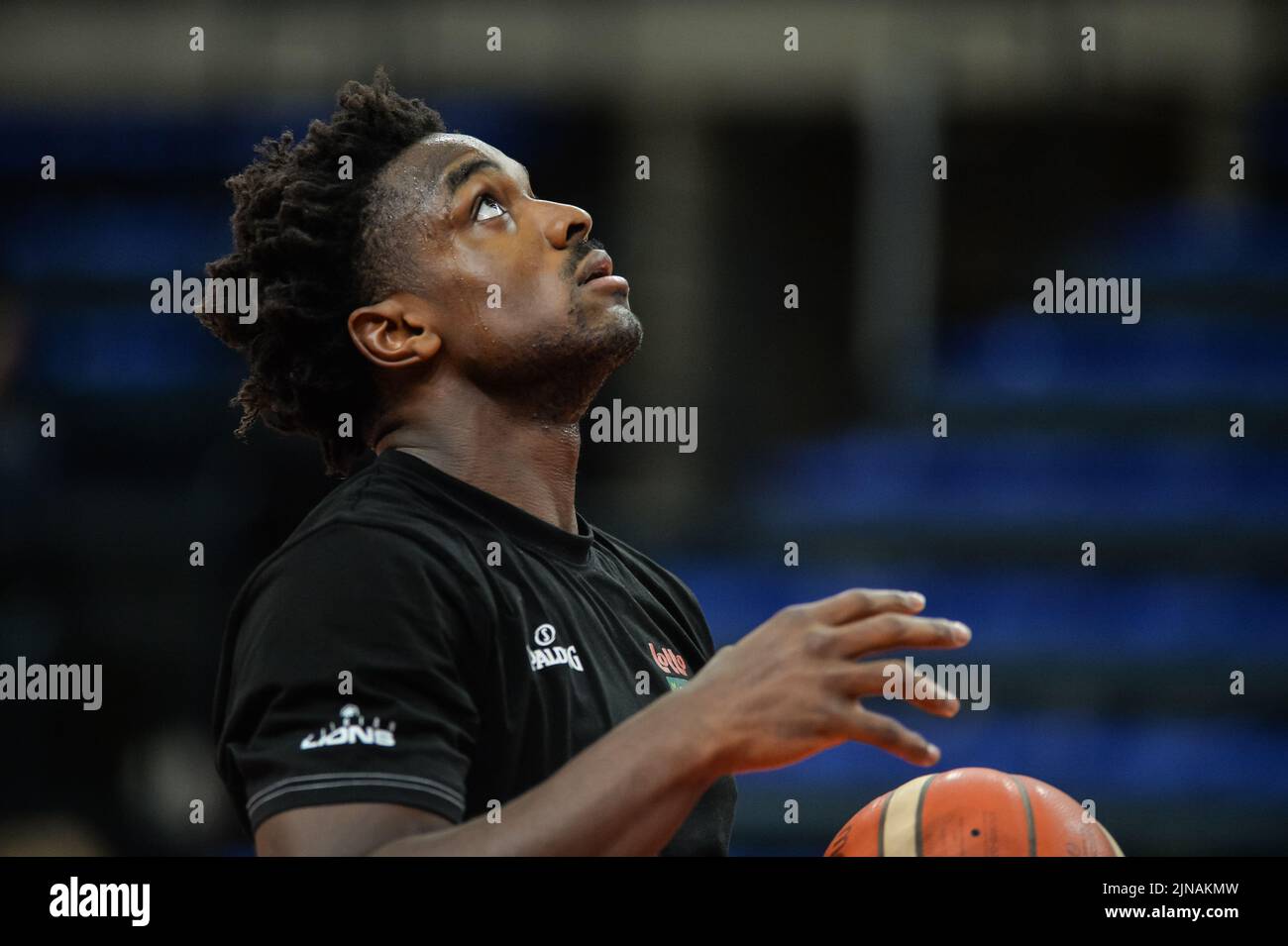 Belgium's Retin Obasohan (32) pictured in action during warm-up ahead ...