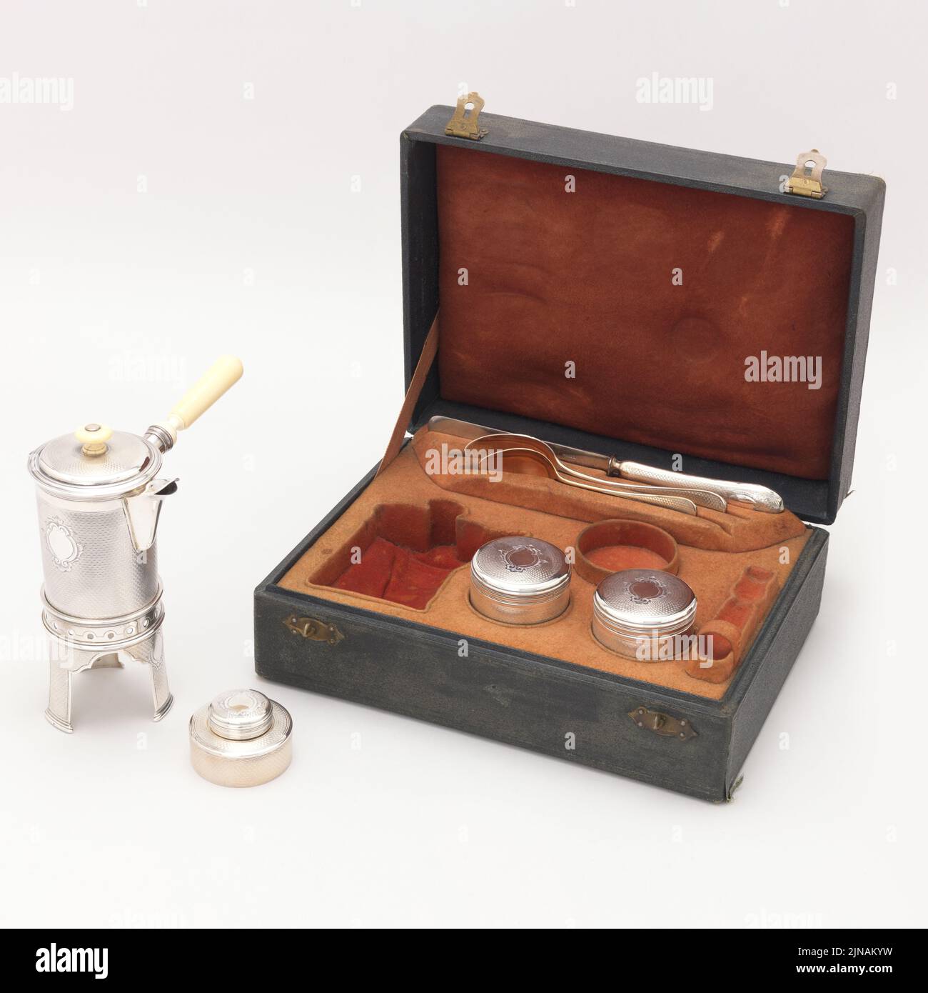 Nineteenth century traveling coffee service with cylindrical silver ...