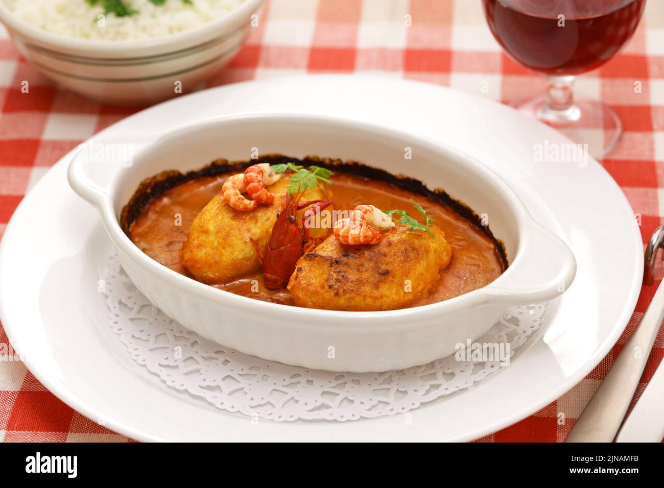 homemade quenelle (fluffy fish dumplings with creamy crayfish sauce ), French Lyonnais cuisine ...