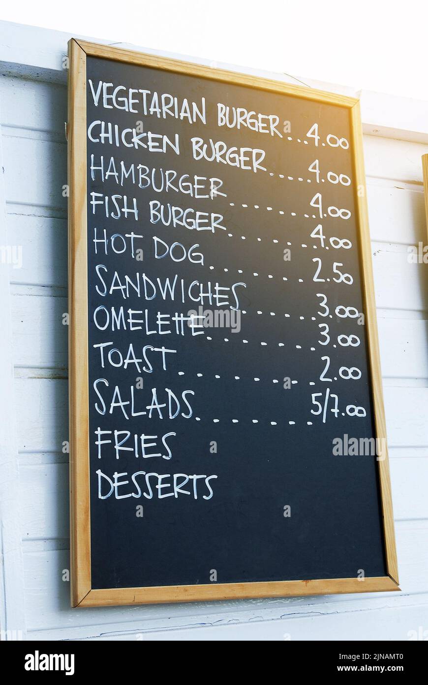 Close up of a blackboard menu outside a cafe in Corralejo Fuerteventura ...