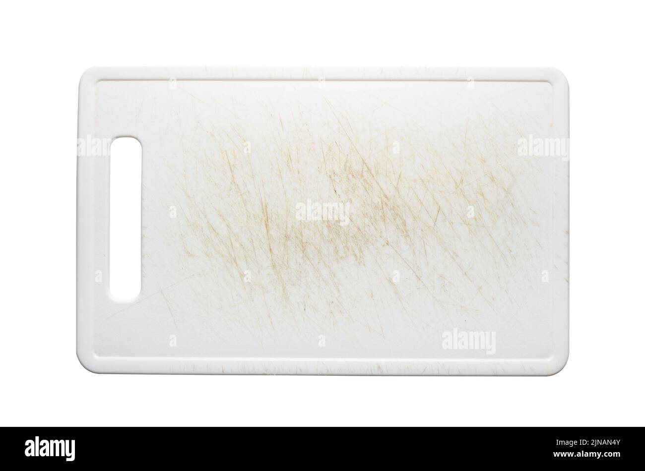 White plastic chopping board with stains from use, isolated on white ...