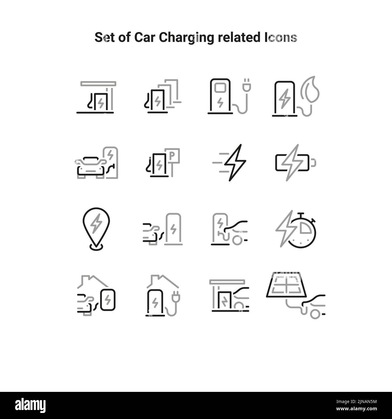Simple Set of Car Charging Station Related Vector Line Icons. Contains ...