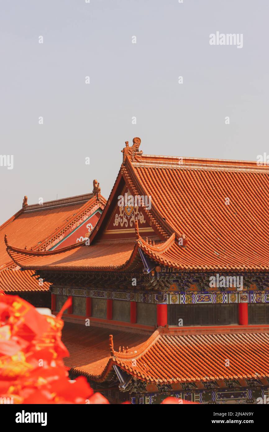 A vertical shot of the Chinese architecture in Forbidden City of ...