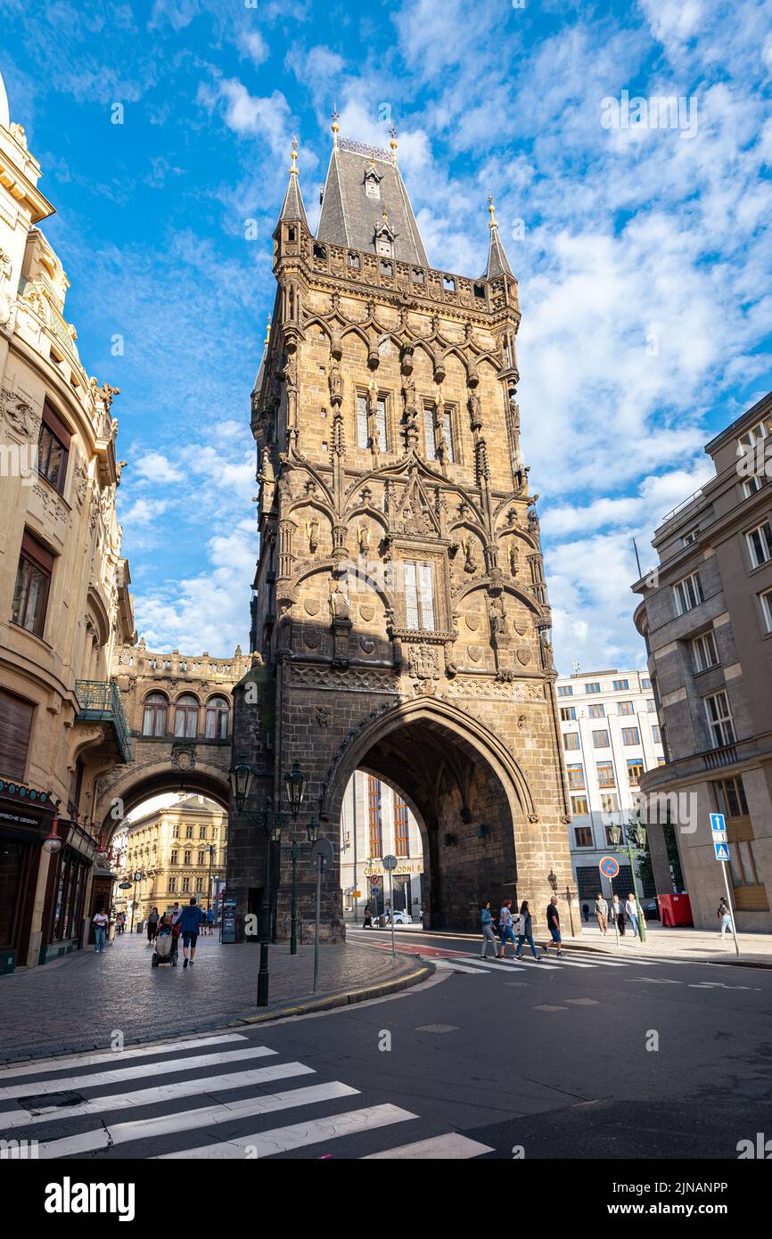 Powder Tower (Czech: Prašná brána) in the old town of Prague Stock ...