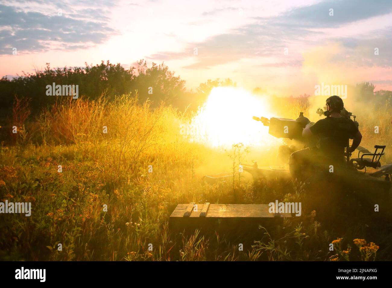 UKRAINE - AUGUST 10, 2022 - An anti-aircraft gunner of the task force ...