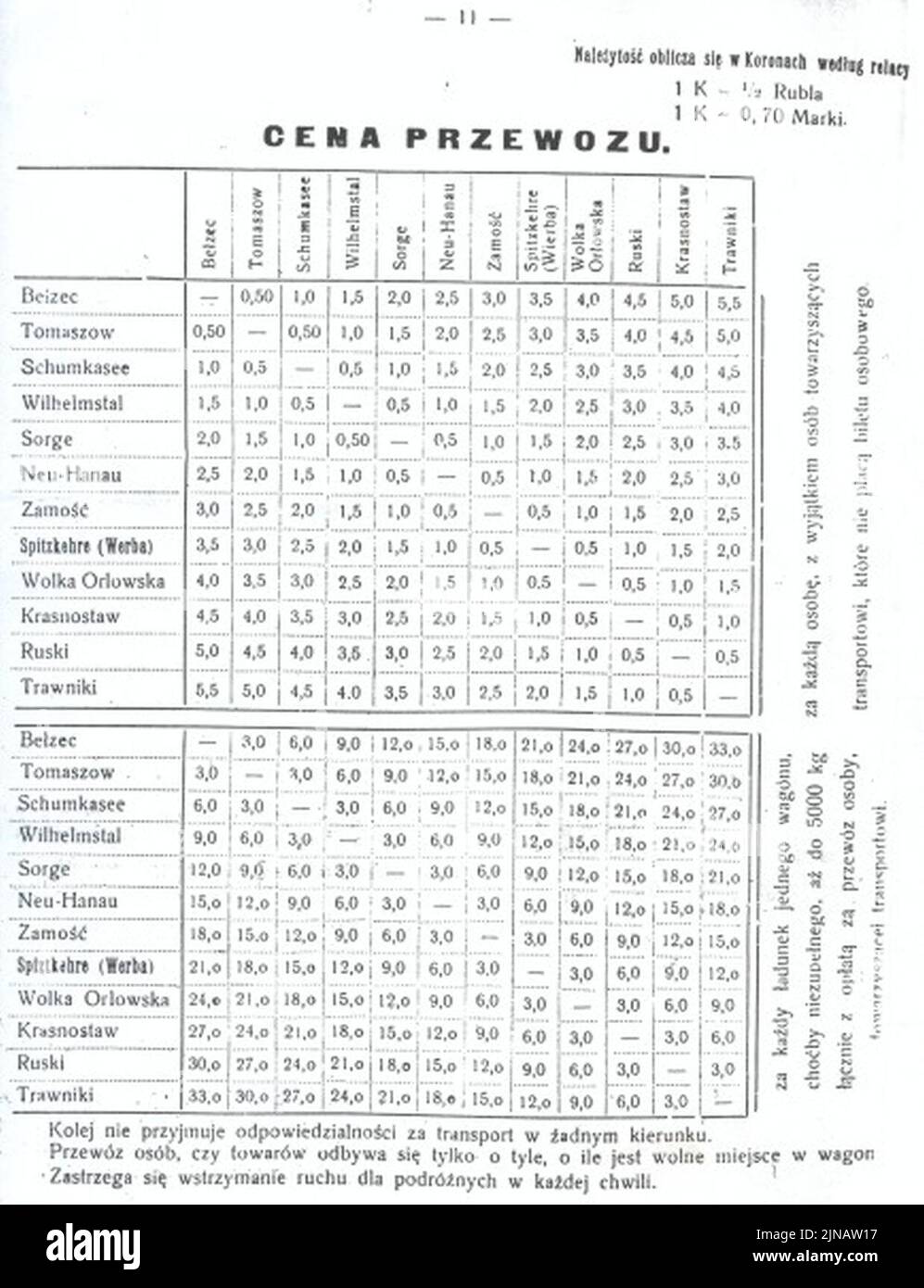 Taryfa kolejki polowej Bełżec-Trawniki Stock Photo - Alamy