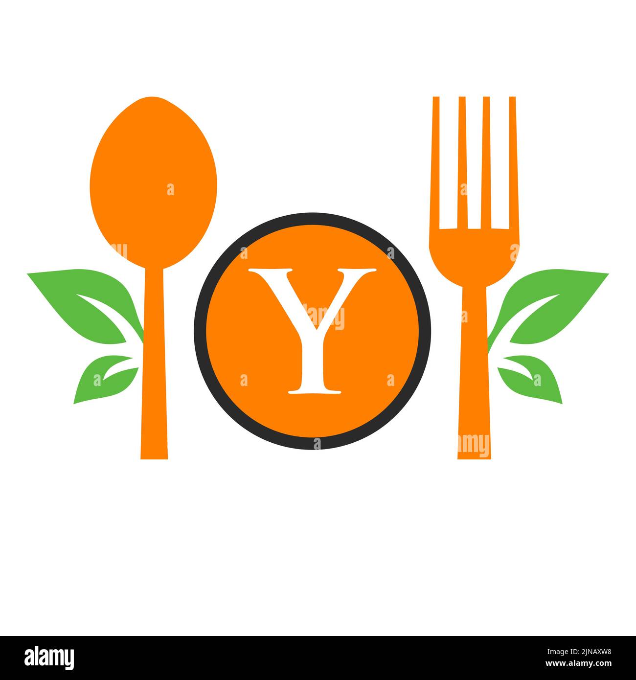 Restaurant Logo On Letter Y Template. Spoon and Fork, Leaf Symbol for ...