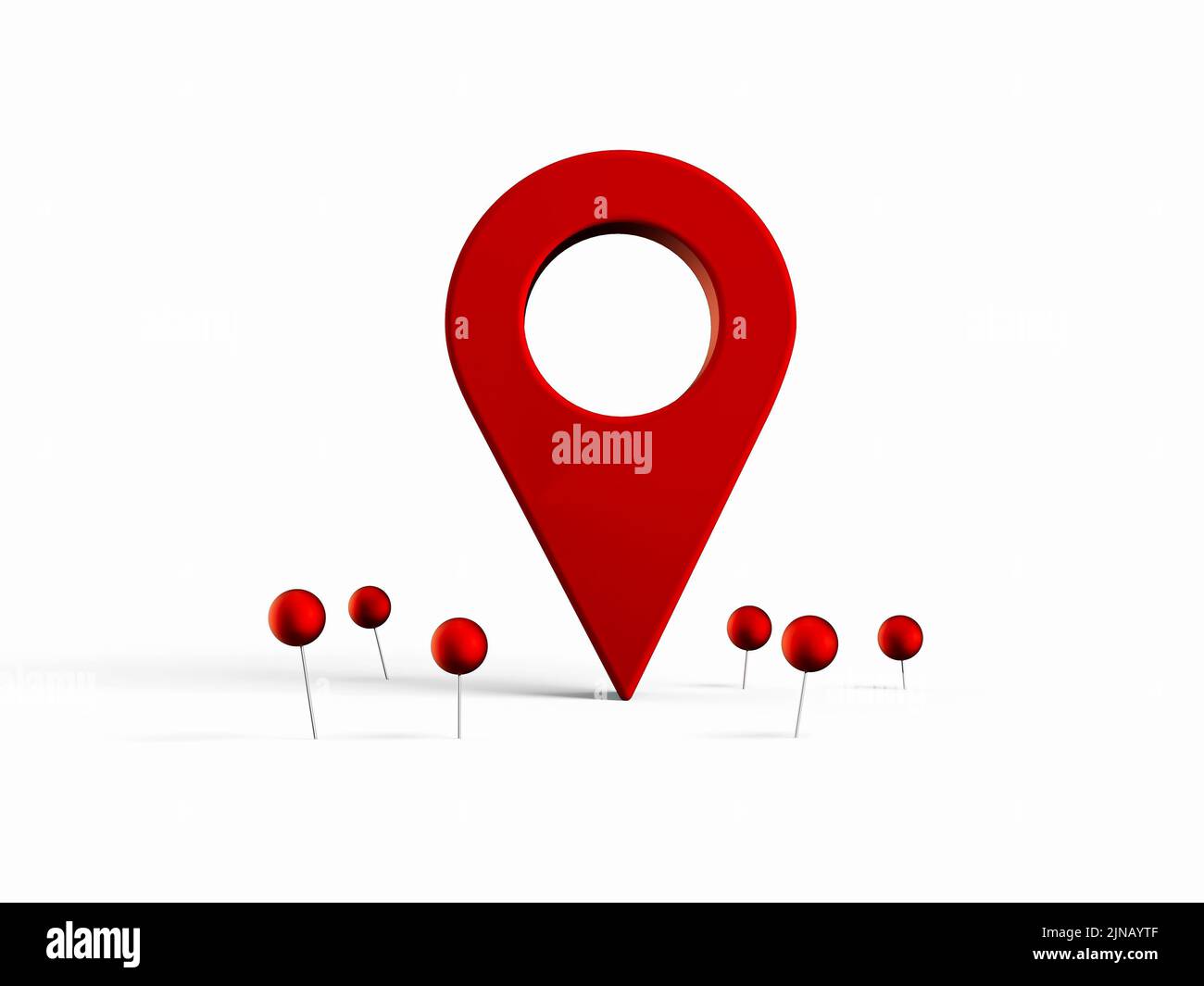 A 3D rendering of a locator mark of map and location pins isolated on ...
