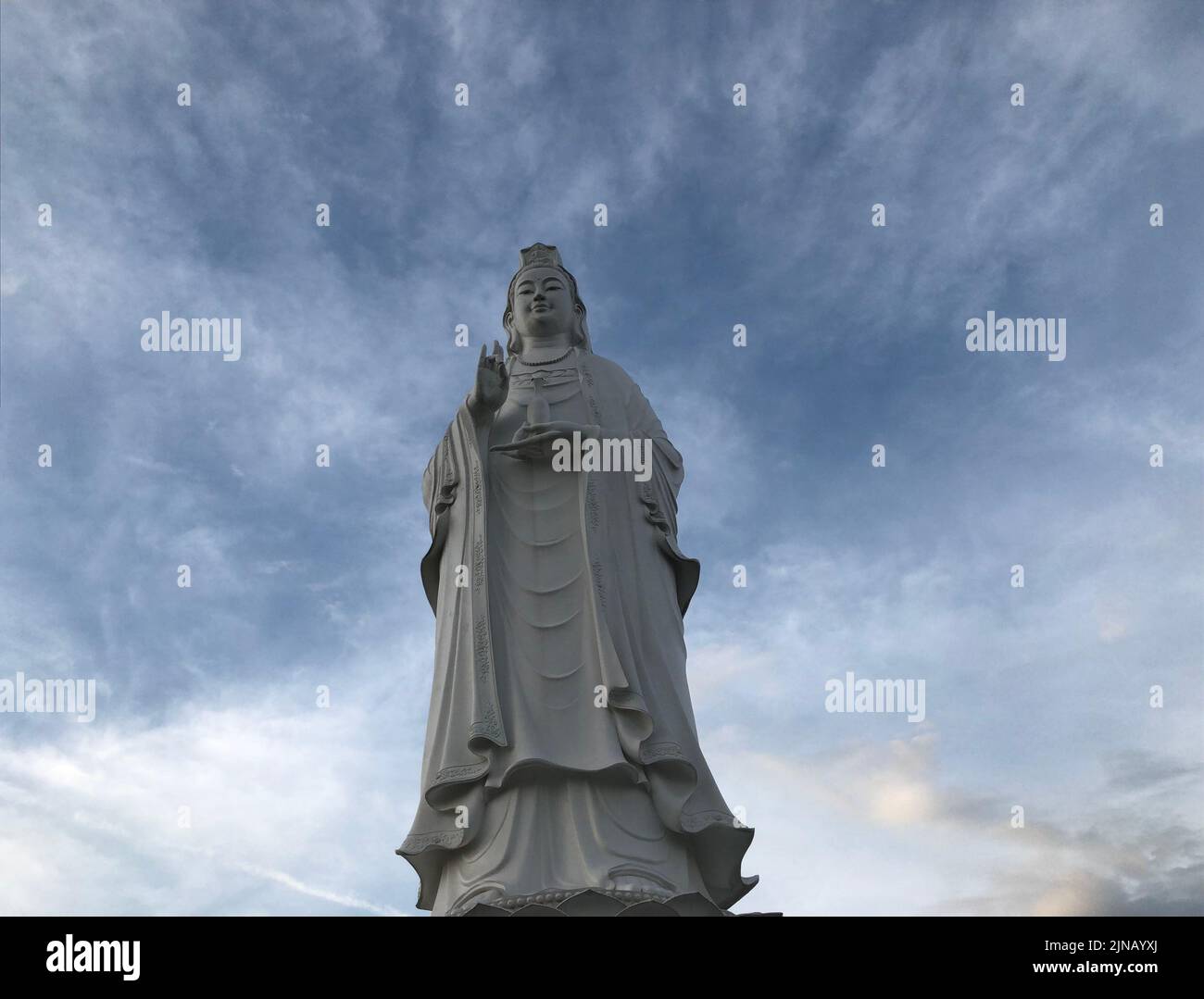 A low-angle shot of the Sendai Daikannon statue in Sendai, Japan Stock ...