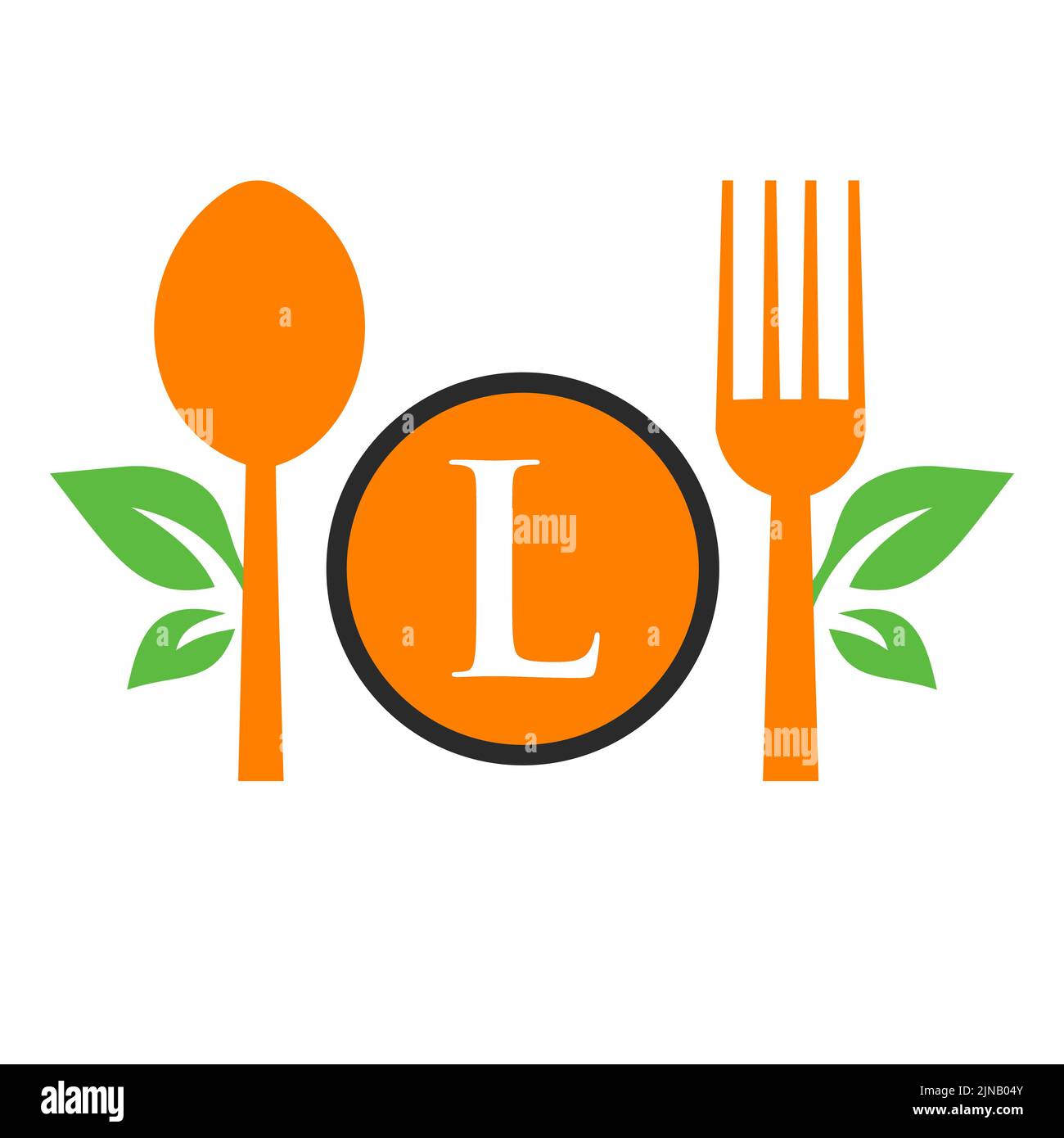 Restaurant Logo On Letter L Template. Spoon and Fork, Leaf Symbol for ...