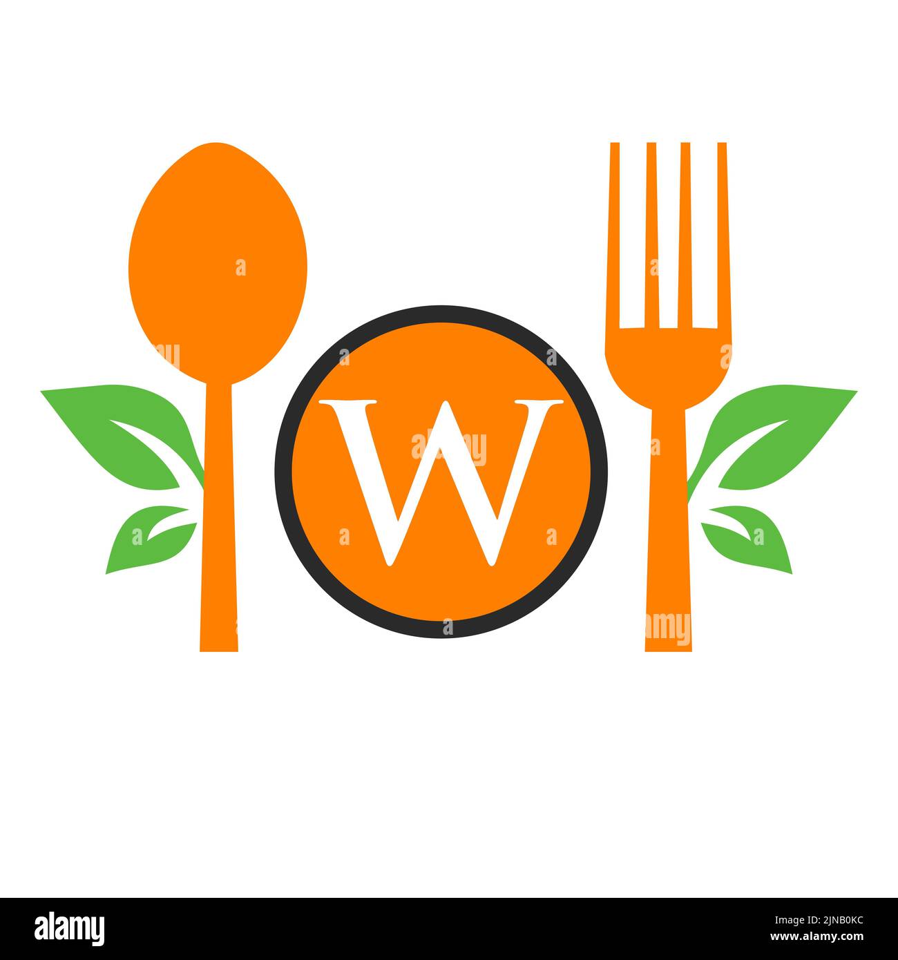 Restaurant Logo On Letter W Template. Spoon and Fork, Leaf Symbol for ...