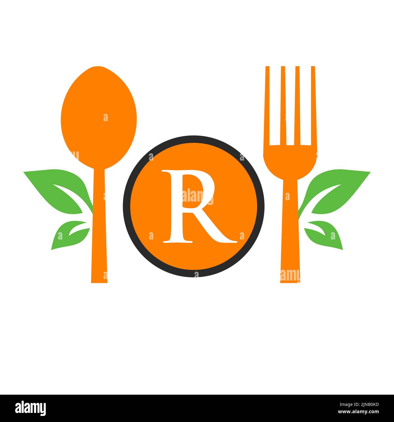 Restaurant Logo On Letter R Template. Spoon and Fork, Leaf Symbol for ...