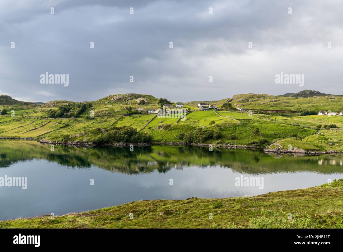 A view of Loch Inchard and the hamlet of Achriesgill in the Scottish ...
