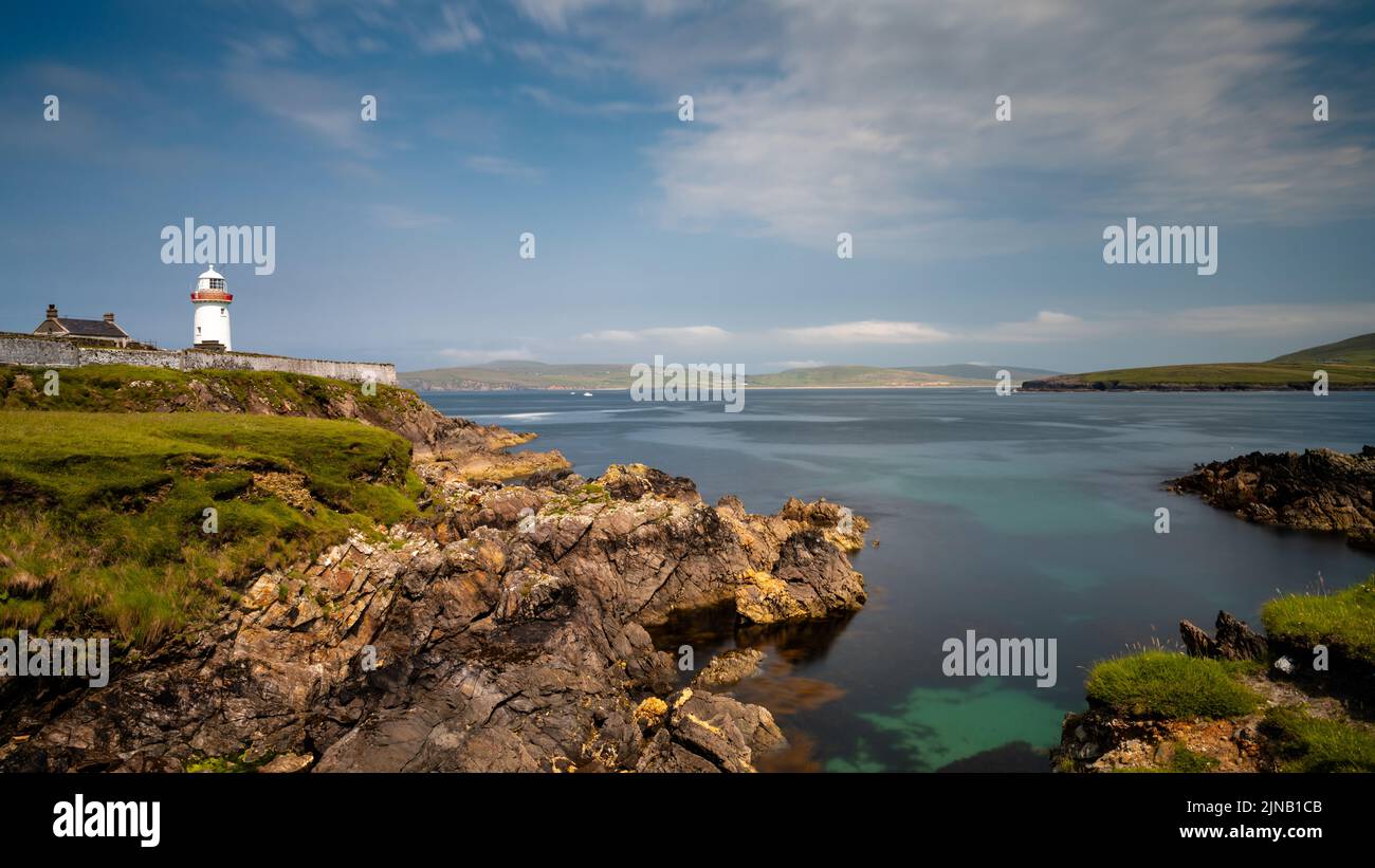 A view of the historic Broadhaven Lighthouse on the Mullet Peninsula in ...