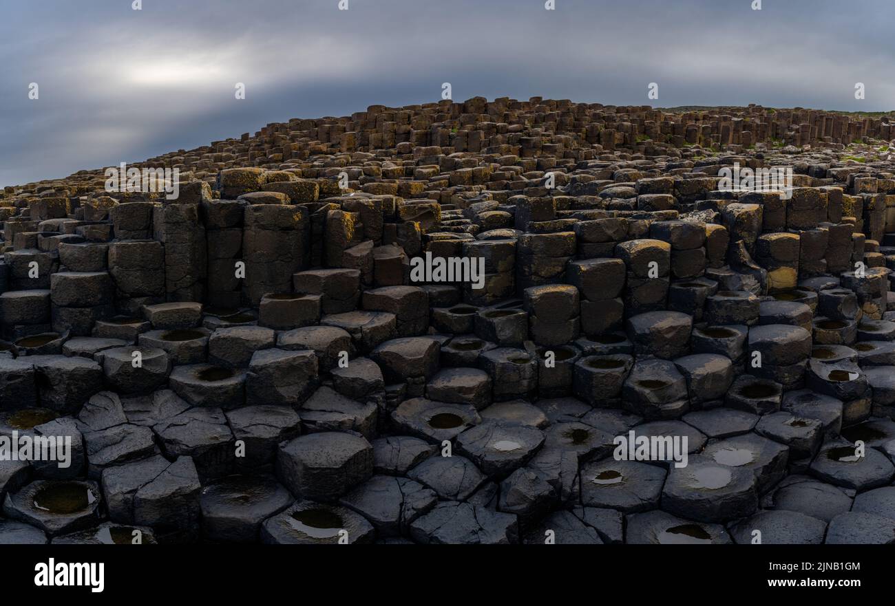 A panorama view of the many volcanic basalt columns of the Giant's ...