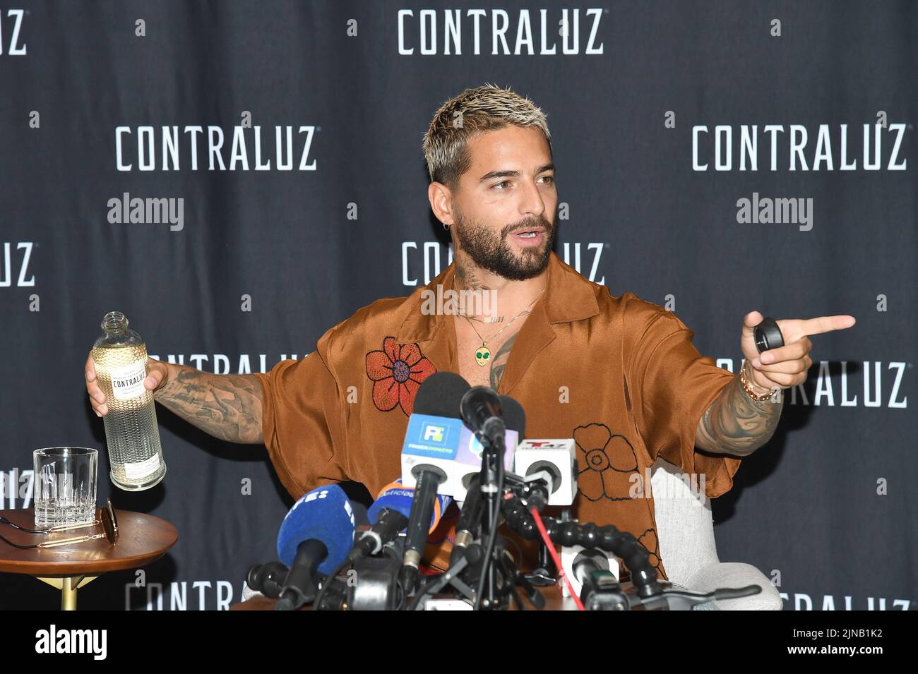 New York, USA. 10th Aug, 2022. Columbian singer Maluma holds a press ...