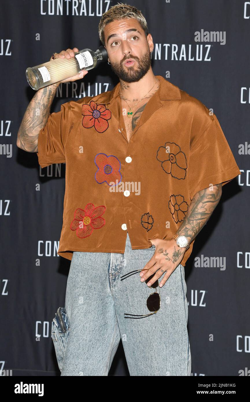 New York, USA. 10th Aug, 2022. Columbian singer Maluma holds a press ...