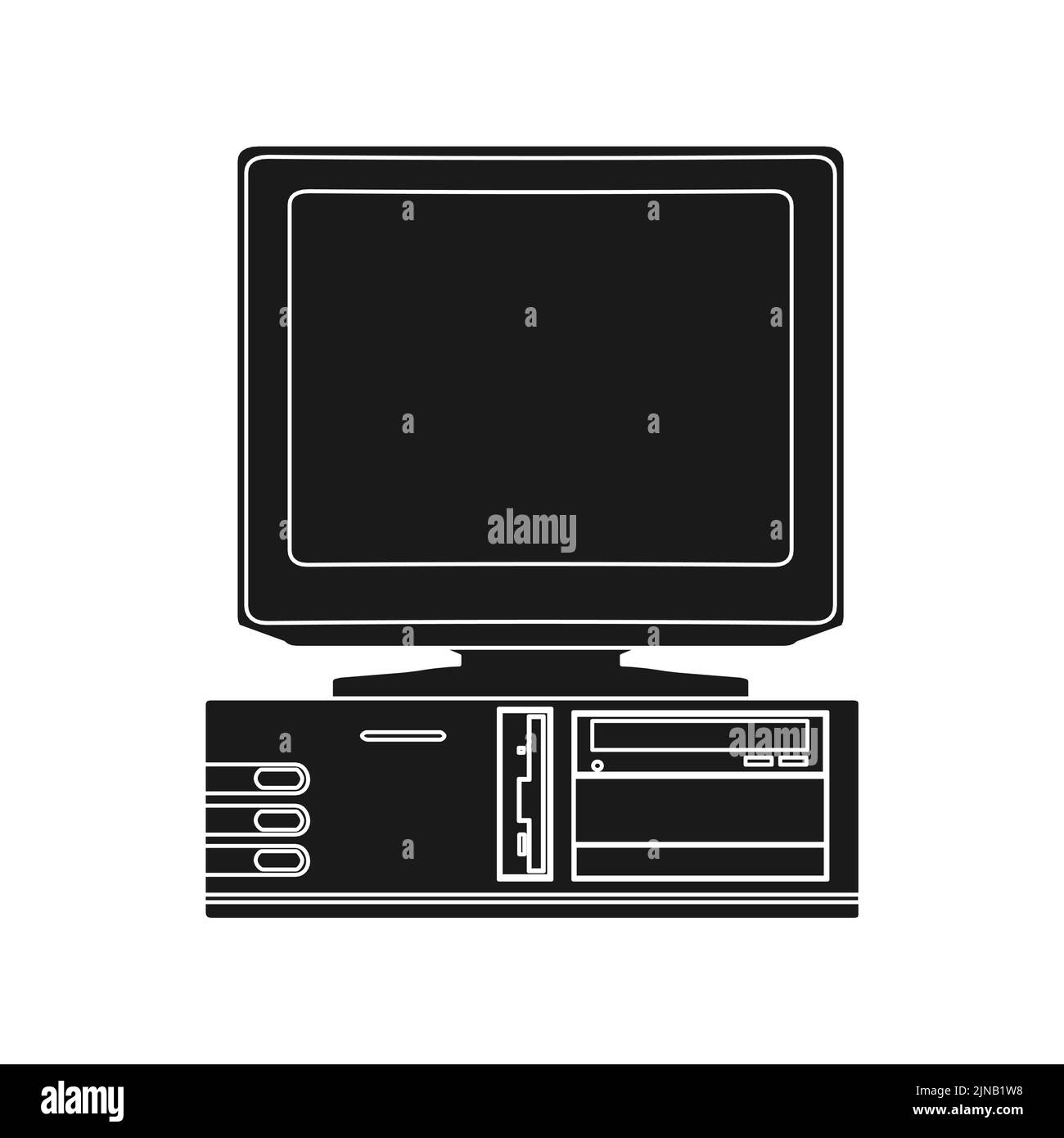 Old computer vector technology illustration pc solid black and retro ...