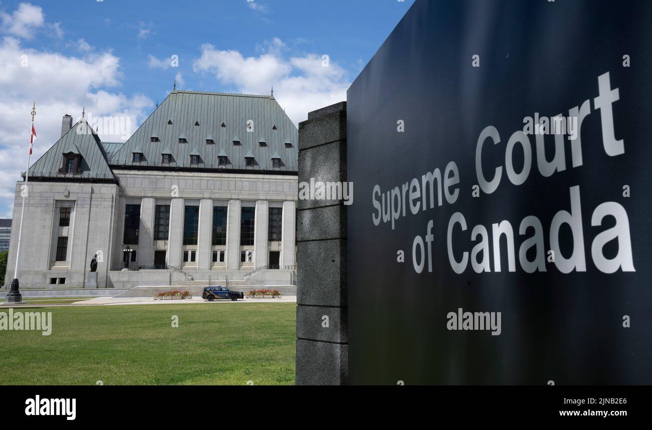 The Supreme Court of Canada is seen, Wednesday, August 10, 2022 in ...