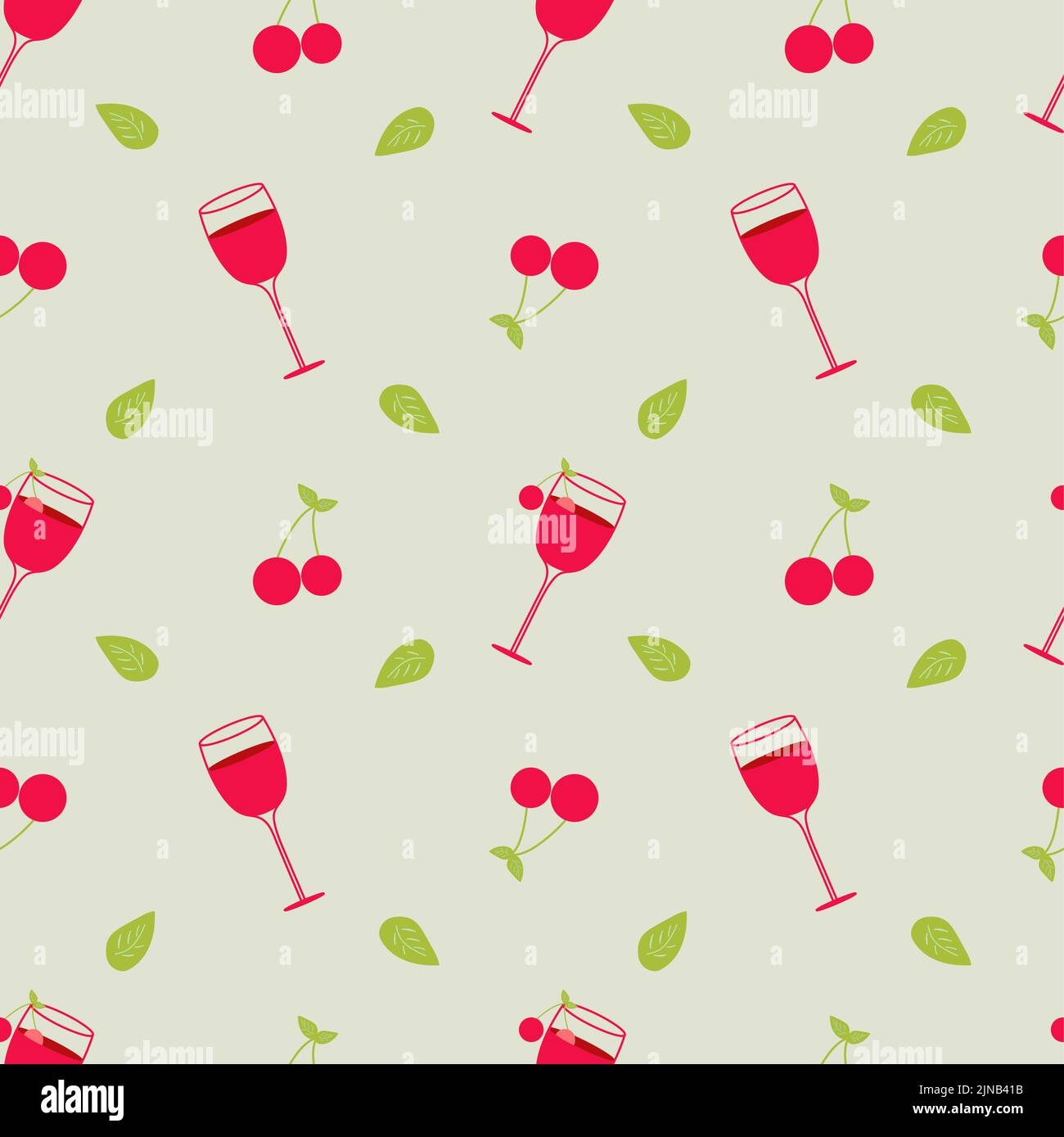 Illustration depicting a cocktail with cherries and a green leaf on a ...