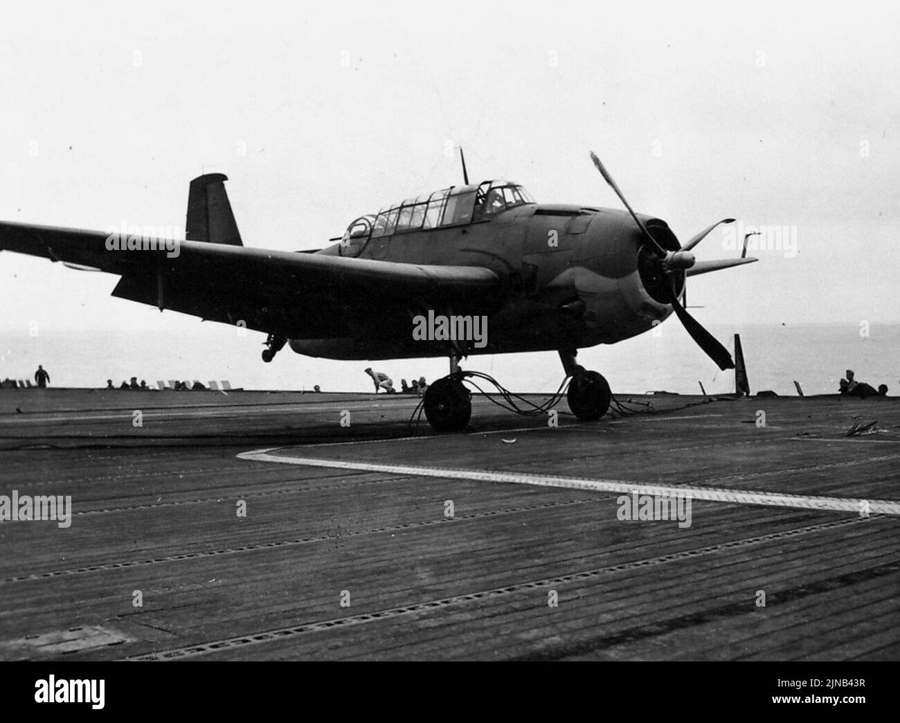 TBF barrier crash on USS Croatan (CVE-25) 1943 Stock Photo - Alamy