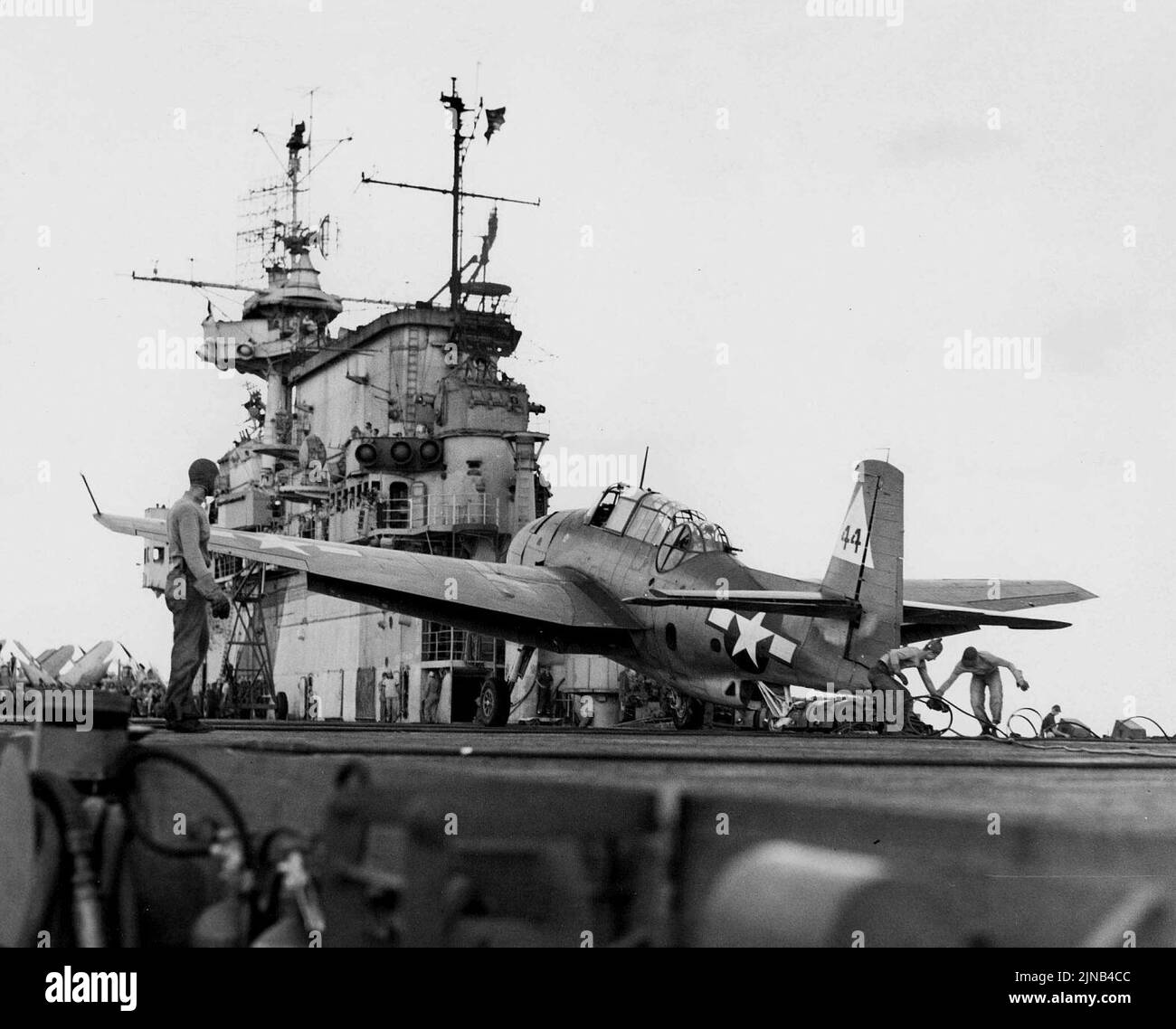 TBM-1C Avenger of VT-20 after landing on USS Enterprise (CV-6), 10 ...