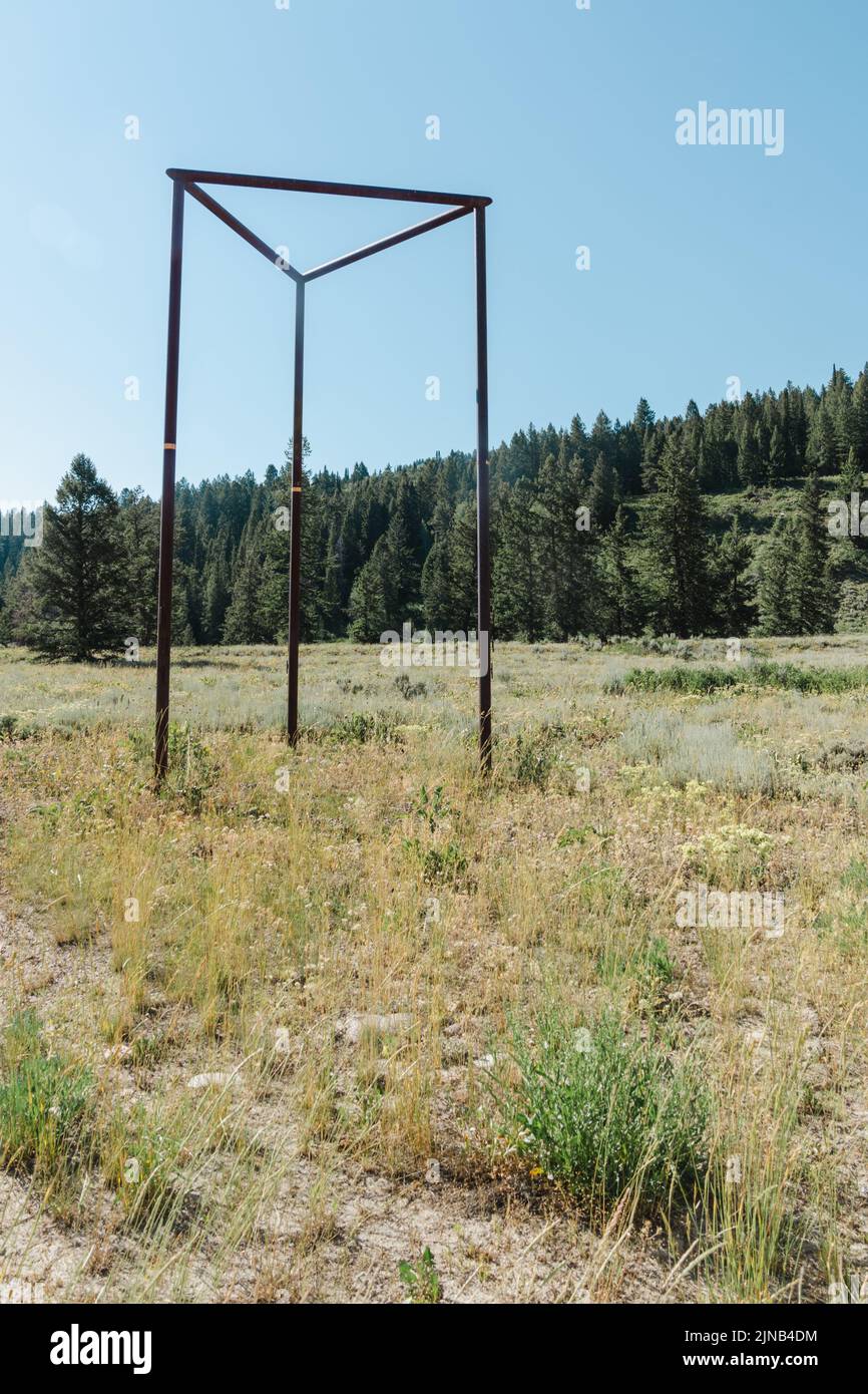 Meat pole in a campground used by hunters in Wyoming, to prevent bear ...