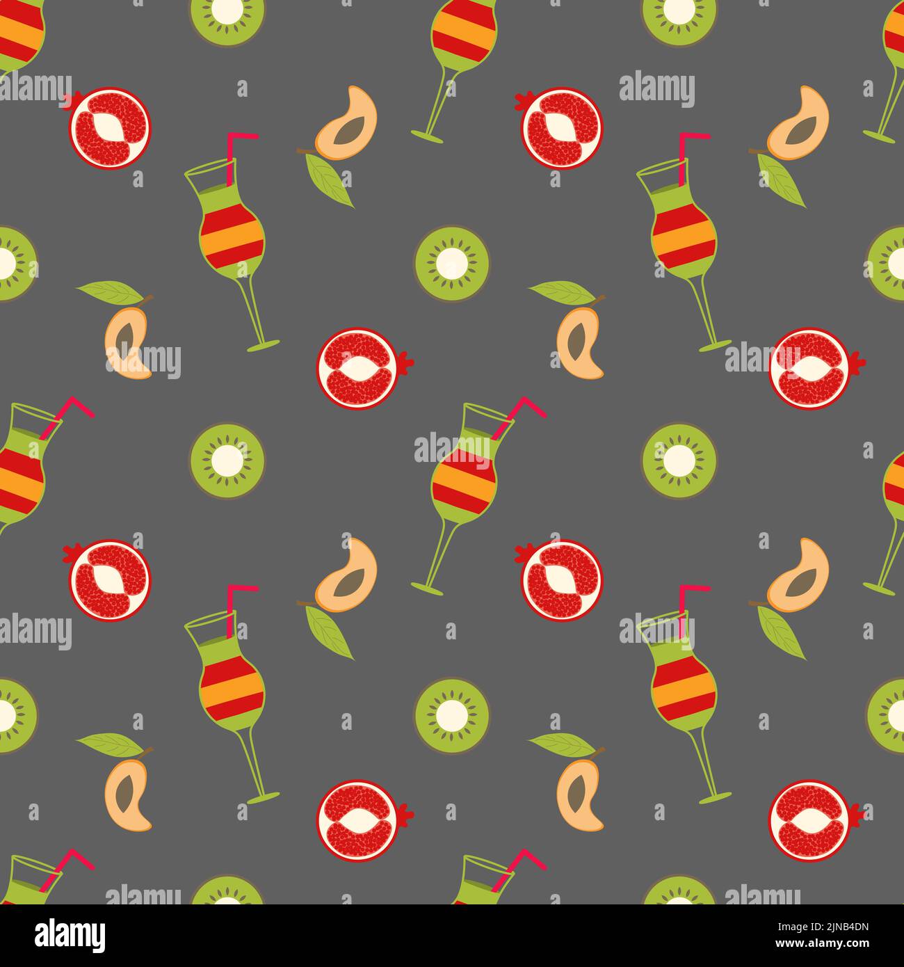 Illustration depicting a cocktail with pieces of fruit on a gray ...